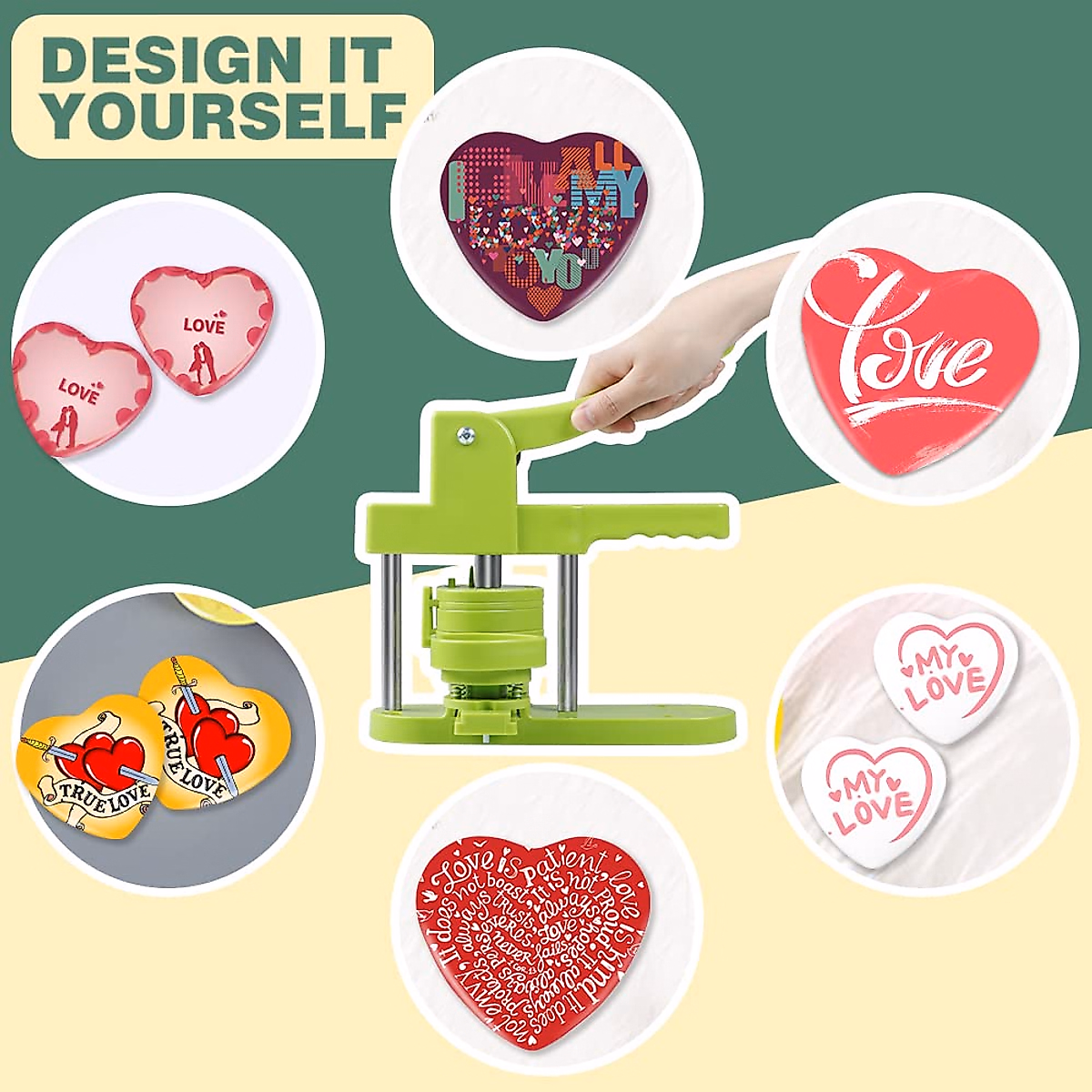 Happizza Button Maker Heart-Shaped Mold, Heart shape Interchangeable Die Mold Button Maker Mould Suitable for Slide Rail Button Maker Machine Pin Maker Machine Button Press