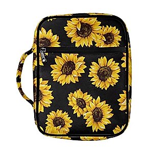 BIGCARJOB Sunflower Black Print Bible Covers for Women with Pockets,Bible Study Bag Bible Protective Large Size Bible Carrying Case Carrier Tote Bag Bible Hand Bag Bible Accessories with Handle Pocket