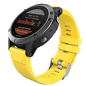 MoKo 22mm Band Compatible with Garmin Fenix 7/Fenix 6/6 Pro/Fenix 5/5 Plus/Forerunner 965/955/945/935/Aproach S60/S62/Quatix 6 /MARQ Smart Watch, Soft Silicone Replacement Strap, Yellow