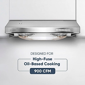 Pacific Auto Clean Under Cabinet Ducted Range Hood 36" - 900 CFM Powerful Kitchen Vent Hood - Electric Stainless Steel, Ultra Quiet, Touch Control, Filterless, LED Lights, Auto Cleaning ‎AC3036BS