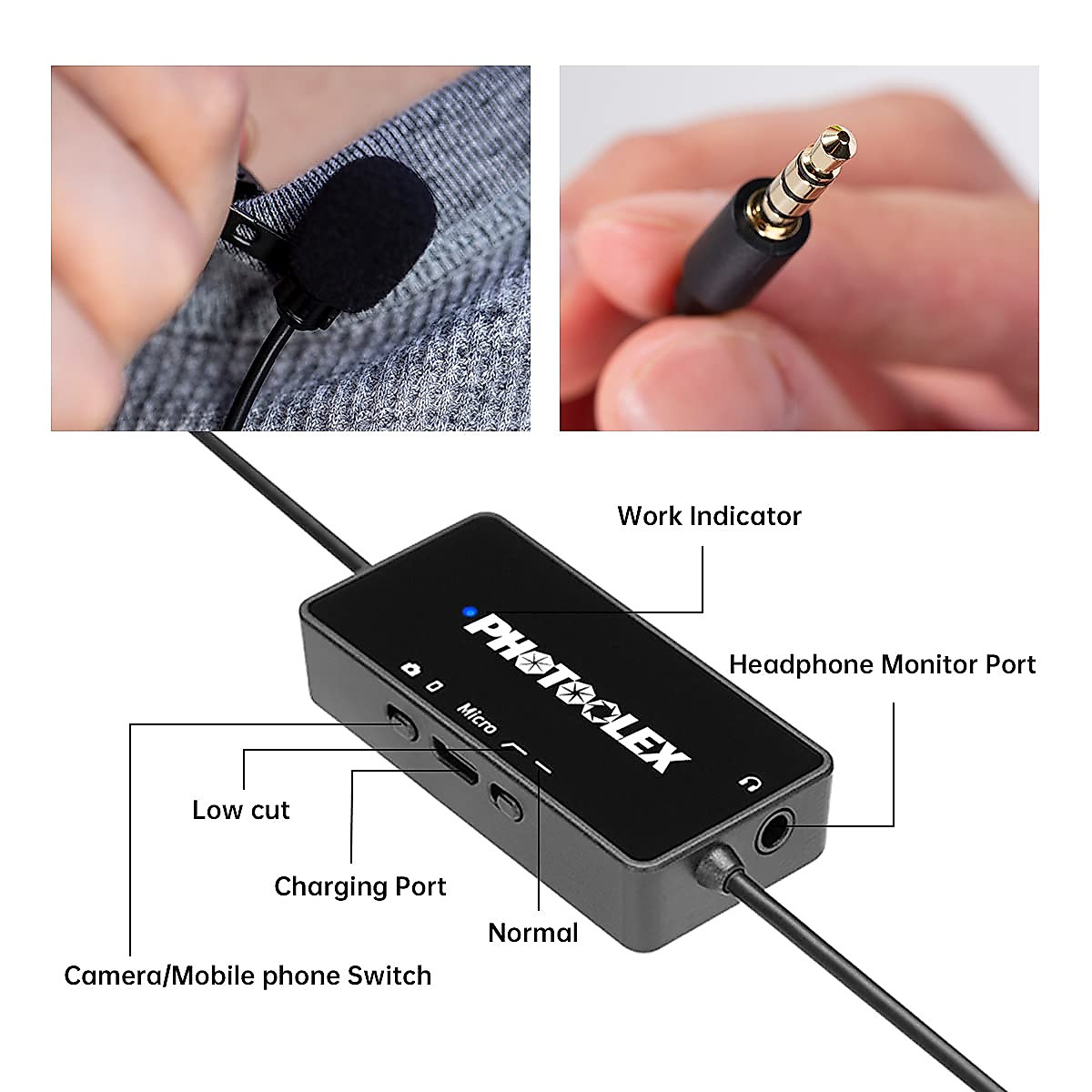 PHOTOOLEX Professional Lavalier Lapel Microphone Omnidirectional Condenser Mic for iPhone Android Smartphone,Podcasting, Recording, DSLR, Camera, Smartphone, PC, Laptop (236in)