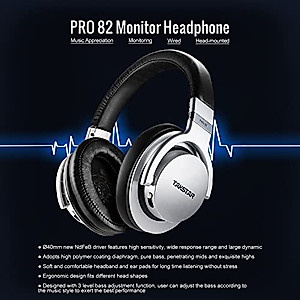 TAKSTAR On-Ear Monitor Headphones Bass Adjustment HiFi Stereo Dynamic Studio Noise Cancelling Headsets for Recording Monitoring Music PRO 82 Silver
