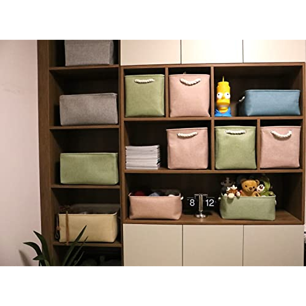 ROLLSNEA HARMOSO Fabric Storage Basket Cloth Storage Bins Baskets for Organizing Rectangular Storage Basket with Cotton Rope Handles for Shelves Closet Nursery Toy