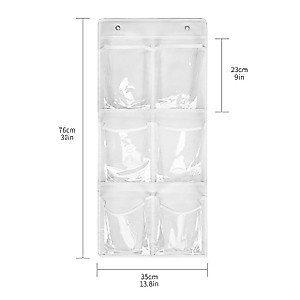 TidyMaster 2 Pack 6 Clear Crystal Pockets Large Hanging Shoe Organizer Over The Door Shoe Rack for Closet Door Storage Shoe Holder Hanger, 4 Hooks, White (30'' x 13.8'')