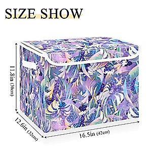 Kigai Storage Basket Butterfly Purple Storage Boxes with Lids and Handle, Large Storage Cube Bin Collapsible for Shelves Closet Bedroom Living Room, 16.5x12.6x11.8 In