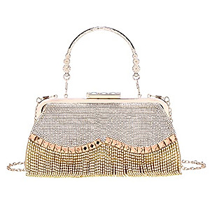Women's Evening Bag for Dinner Night Clutch Purse Handbag with Rhinestone Tassels Gold