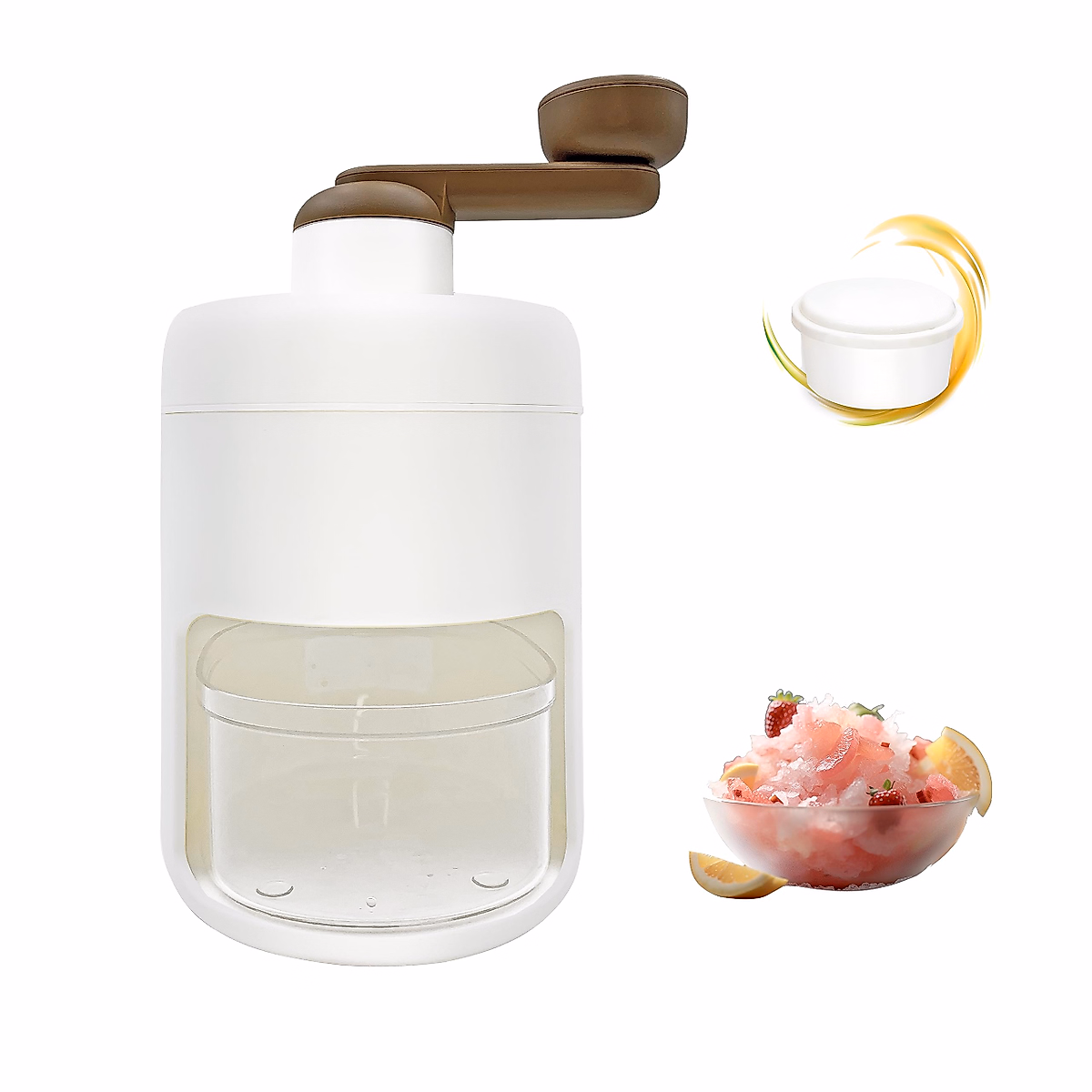 Ice Shaver, snow cone maker, portable crushed shaved ice machine, hand crank,manual ice crusher, small countertop grinder for home use,for kids, free Ice Cube Trays, BPA Free,white