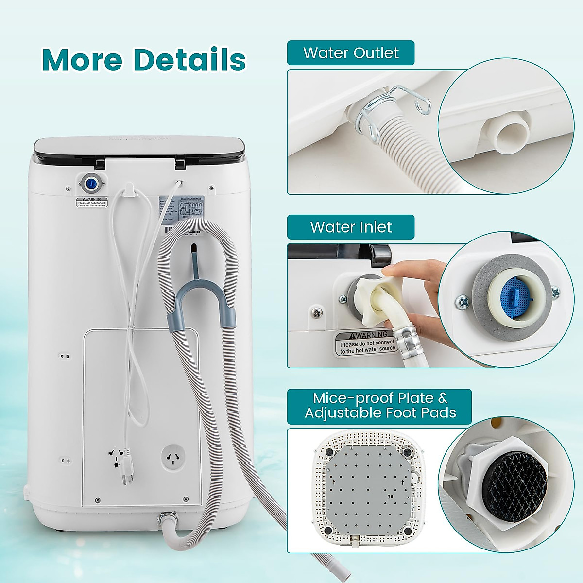 COSTWAY 7.7 Lbs Portable Washing Machine, 0.78 Cu.ft Full Automatic Laundry Machine with 10 Preset Programs, 3 Water Levels, Compact Washer and Spinner Combo for RVs Dorms Apartments, White