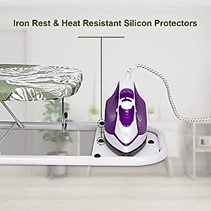 Duwee 12×32 in Table Top Ironing Board with Unique Iron Rest, Thicken Felt Padding, Heat Resistant Cover B-12x32inch-white Leaves