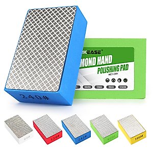 Diamond Hand Polishing Pads, 5PCS Diamond Sanding Pads 60/120/240/400/1000 Grit Sanding Block Foam Backing for Tile Glass Stone Marble Granite Ceramics Metal Wet&Dry