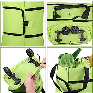 2 in 1 Foldable Shopping Cart, 2023 New Wheel Foldable Shopping Bag Cart, Portable Rolling Tote Shopping Bag with Wheels, Waterproof Trolley Foldable Grocery Shopping Tote (Green Orange Blue Red)