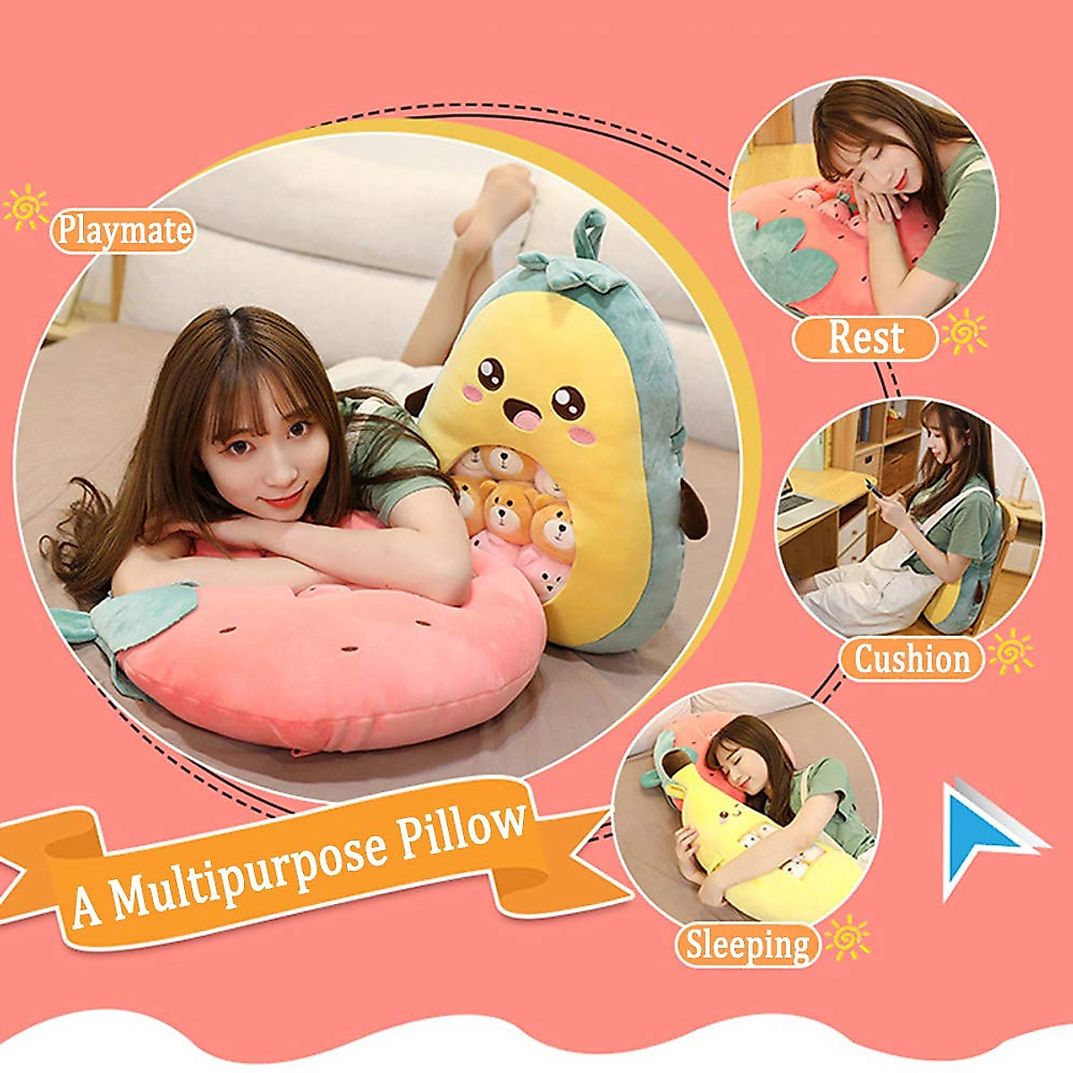 REFAHB Cute Throw Pillow Stuffed Banana Toys Removable Fluffy Creative Gifts for Teens Girls Kids