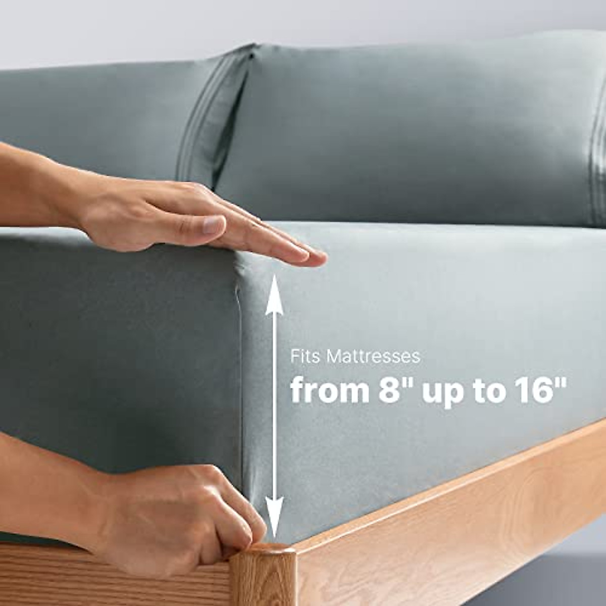 Marsail Queen Size Sheets Set 4pcs Extra Soft Cooling Bed Sheets Fine Brushed Microfiber Polyester Luxury Bedding Sheets Up to 16" Deep Pocket Light Grey