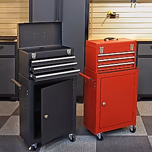 TORIN APTB134B Torin Rolling Garage Workshop Tool Organizer: Detachable 3 Drawer Tool Chest with Large Storage Cabinet and Adjustable Shelf, Black