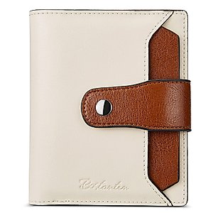 BOSTANTEN Leather Laptop Backpack Purse Casual College Casual Bags Daypack Beige-White and Women Leather Wallet RFID Blocking Small Bifold Zipper Pocket Wallet Card Case Purse with ID Window