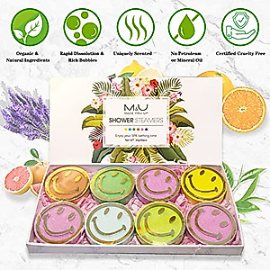 Shower Steamers Aromatherapy - 8 Pcs Smile Face Scented Bath Bomb Steamer Tablets for Shower with Pure Essential Oils, Women Stress Relief Spa Gift for Birthday, Christmas and Valentine's Day