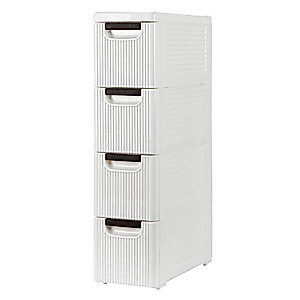 KOIECETA 4-Tire Rolling Cart Organizer Unit with Wheels Narrow Slim Container Storage Cabinet for Bathroom Bedroom