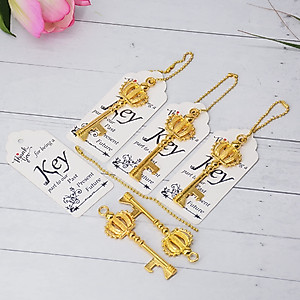 Aokbean 52 pcs Crown Key Bottle Opener with Tag and Keychain,Vintage Skeleton Key Bottle Opener for Wedding Party Favors (Gold)