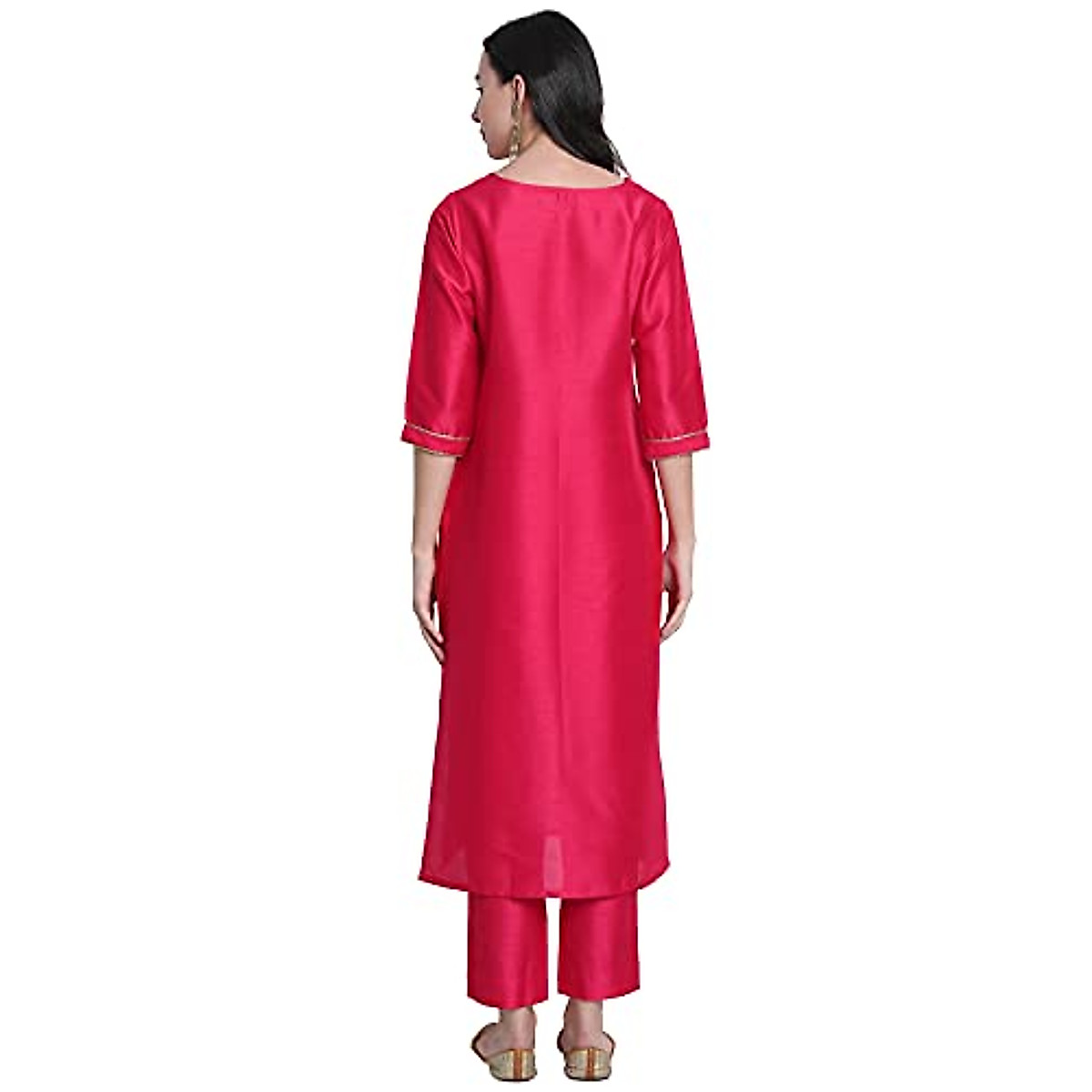 Janasya Women's Pink Poly Silk Kurta with Pant and Dupatta