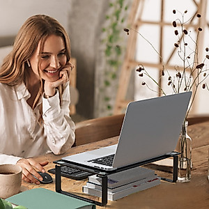 WALI Clear Computer Monitor Stand Riser,Tempered Glass Monitor Riser Heavy Duty 88lbs Monitor Stand for Desk for Laptop, Keyboard, Computer, Printer 5.7 X 9.4 inch (GTT006-B), Black