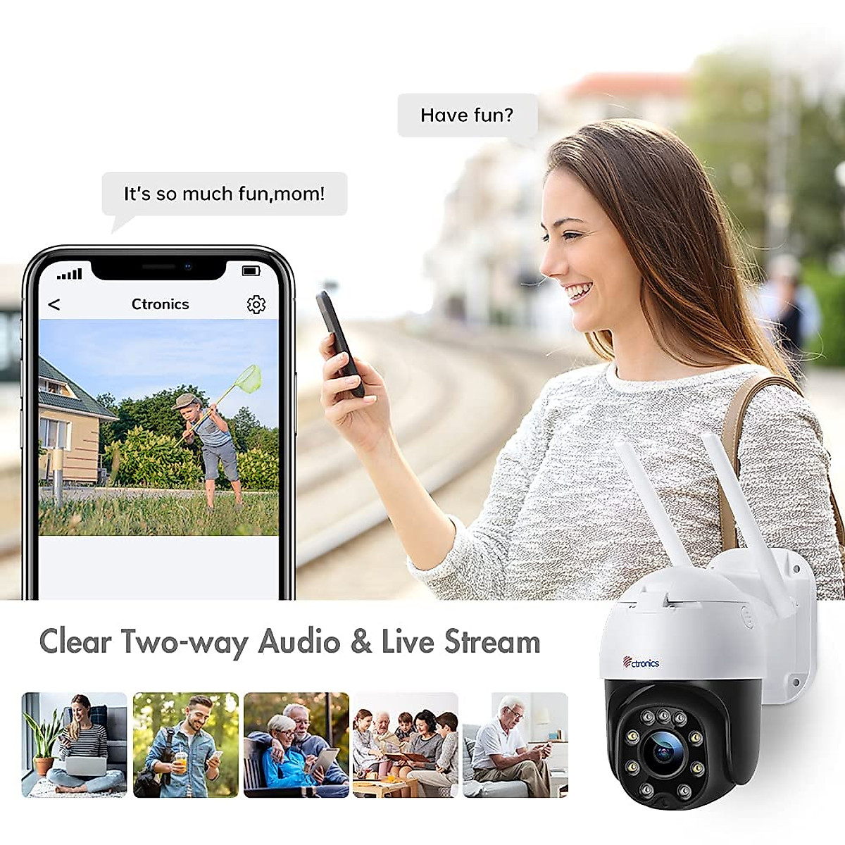 Ctronics 3G/4G LTE No WiFi Security Outdoor Camera with 30m Color Night Vision, 1080P PTZ 360° Digital Zoom Surveillance Camera Auto Tracking Human Detection Two-Way Audio IP66, SIM Card Included