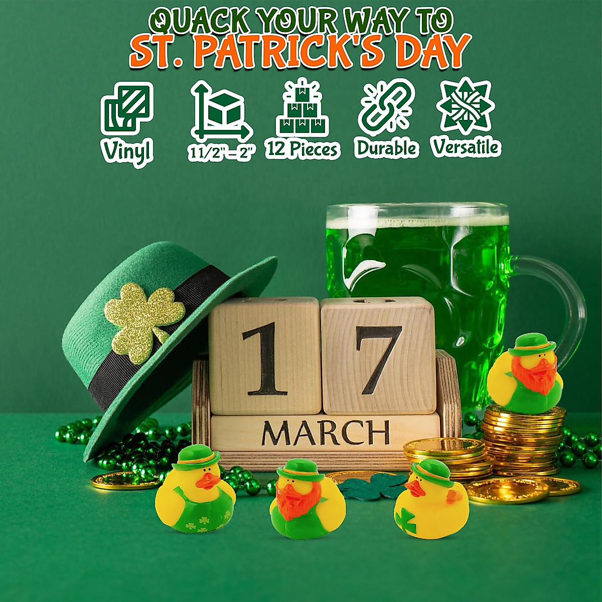 One Dozen (12) Irish St. Patrick's Day Rubber Ducks