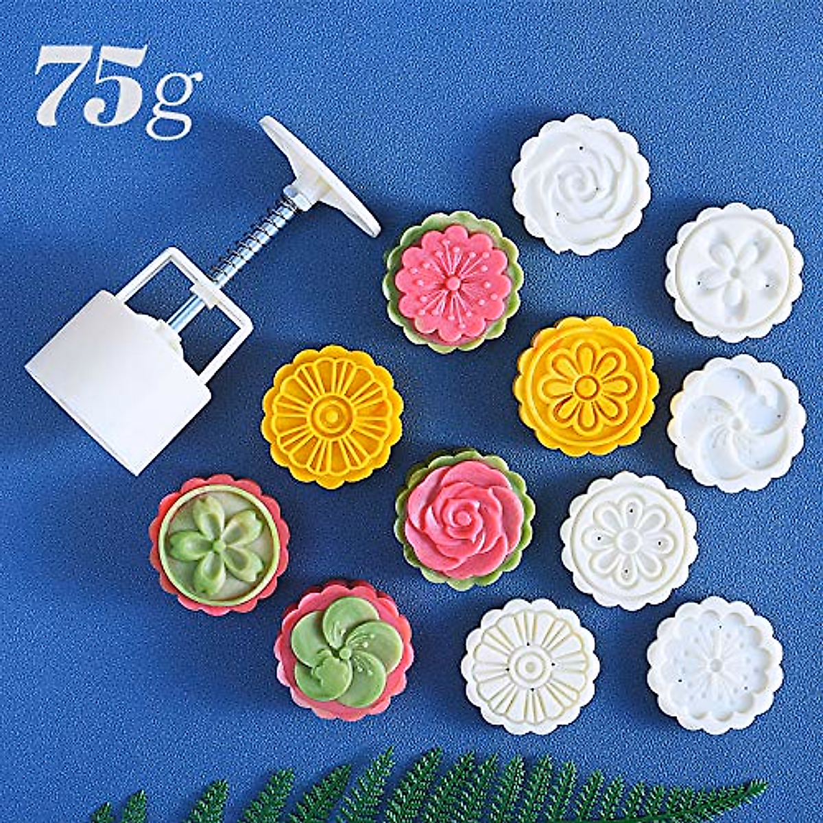 MooncakeMoulds 125g/75g, Mid-Autumn Festival Hand-Pressure MoonCakeMoulds, DIY Hand Press Cookie Stamps Pastry Tool. (4pcs 125g square + 6pcs roundpcs 75g)…