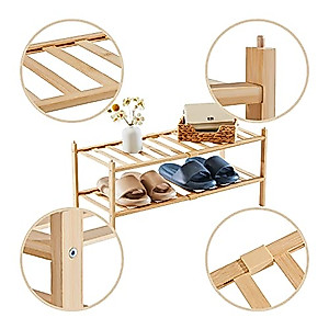 Dikolre Shoe Rack Organizer for Closet Entryway, 2-Tier Bamboo Stackable Shoe Rack Small Shoe Storage for Dorm Front Door Wooden Shoe Shelf, Natural