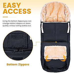 Orzbow Wool Warm Bunting Bag Universal,Suitable below 5 ℃,For Alaska,Stroller Sleeping Bag Cold Weather,Waterproof Toddler Footmuff (Black)