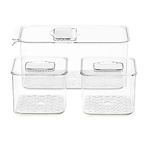 Benzoyl Refrigerator Organizer Bins Lettuce Keeper, Stackable Food Storage Bins Fridge Produce Saver with Removable Drain Tray, Keep Fresh Clear Containers for Berry, Fruits, Veggie -3 Pack