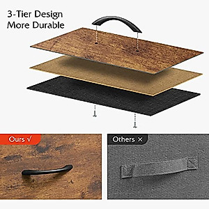 WLIVE Dresser for Bedroom with 5 Drawers, Wide Chest of Drawers, Fabric Dresser, Storage Organizer Unit with Fabric Bins for Closet, Living Room, Hallway, Nursery, Rustic Brown Wood Grain Print