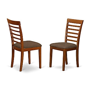 East West Furniture DLML3-SBR-C 3 Piece Set Contains a Round Dining Room Table with Dropleaf and 2 Linen Fabric Upholstered Kitchen Chairs, 42x42 Inch, Saddle Brown