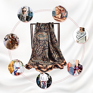 upeilxd 4Pcs Silk Head Scarves for Women Satin Hair Scarf 35”Large Square Bandana Silk Like Neck Scarf Shawl (Blue/Coffee/Beige/Black)