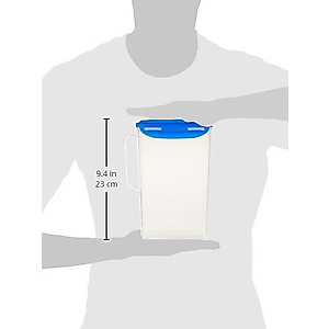 LocknLock Aqua Fridge Door Water Jug with Handle BPA Free Plastic Pitcher with Flip Top Lid Perfect for Making Teas and Juices, 2 QT, Blue