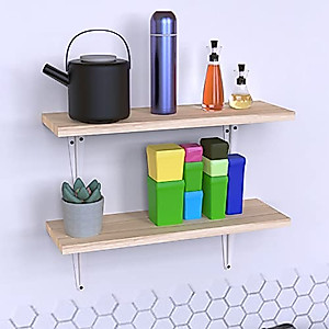 JAWU Set of 2 Pine Wood Floating Shelves - Decorative Hanging Farmhouse Rustic Shelves for Wall, Home, Kitchen, Bathroom, Bedroom - Wooden Shelf with L-Brackets, Screws, Plastic Plugs - 17x5.5x0.6