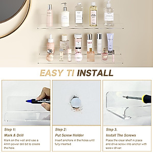 Hongtamoy 4-Tier Acrylic Hair Tool Organizer, 15'' Floating Clear Hair Dryer Holder, Multifunctional Storage, DIY Bathroom Storage Display Shelf Wall Mounted for Makeup/Skincare/Perfume