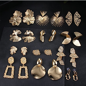 BESTEEL Gold Statement Earrings for Women Boho Large Gold Plated Drop Dangle Geometric Exaggerated Earrings Set Hypoallergenic Punk Stylish Sectored Twisted Flower Ginkgo Leaf Earrings Jewelry Multipack Gift 12 Pairs