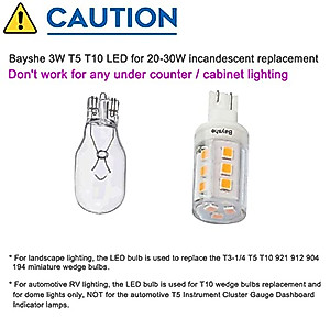 BAYSHE T10 Wedge Base LED Light Bulb 3watt Equivalent to 30W Halogen 12VAC/DC for Camper RV Tailer Outdoor Landscape Patio Path Driveway Malibu Lighting(6000K Daylight White)-8 Pack
