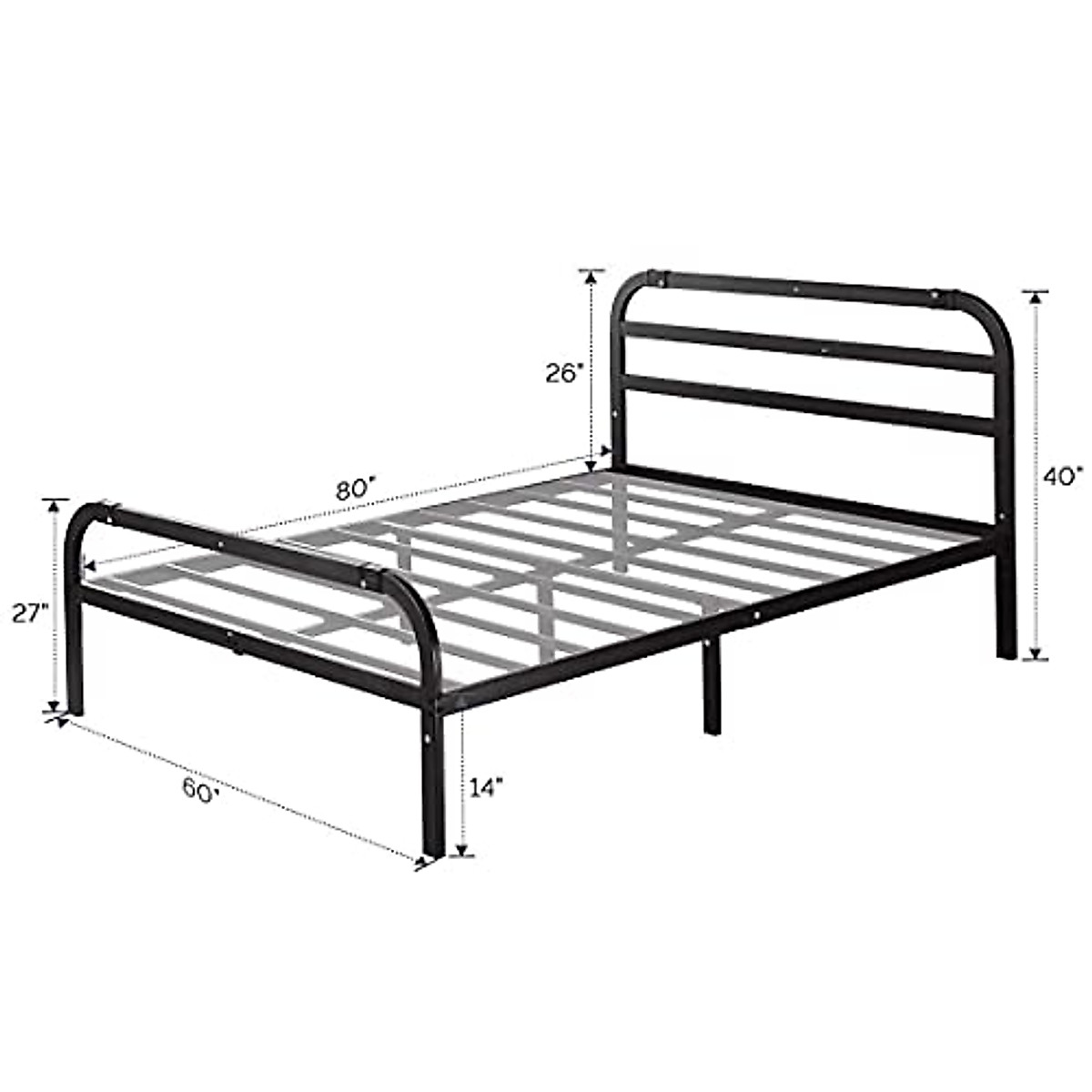 TATAGO 14 Inch Queen Bed Frame with 40 Inch Matte Curved Design Headboard and Footboard, Heavy Duty Metal Platform Mattress Foundation, 3500lbs Extra-Strong Support, No Noise