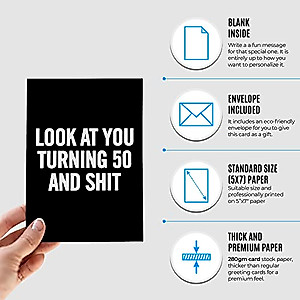 Funny 50th Birthday Card for men or women with envelope | Joke card for someone who is turning 50 years old | Original and unique present idea for family, friends or a co-worker.