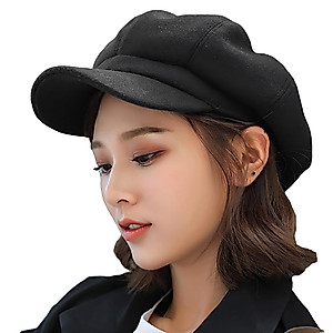 Women Beret Newsboy Hat - 8 Panels Beret Hats Vintage Cabbie Hat Octagonal Cap for Women Girl(Size:M) Black