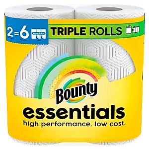 Bounty Essentials Select-A-Size Paper Towels, White, 2 Triple Rolls = 6 Regular Rolls