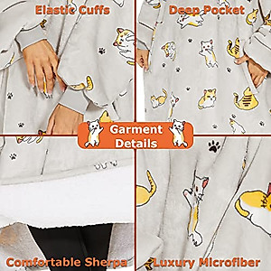 Venustas Wearable Blanket Hoodie, Oversized Sherpa Hooded Blanket Sweatshirt, Super Warm and Cozy Hoodie Blanket for Women Men Adults