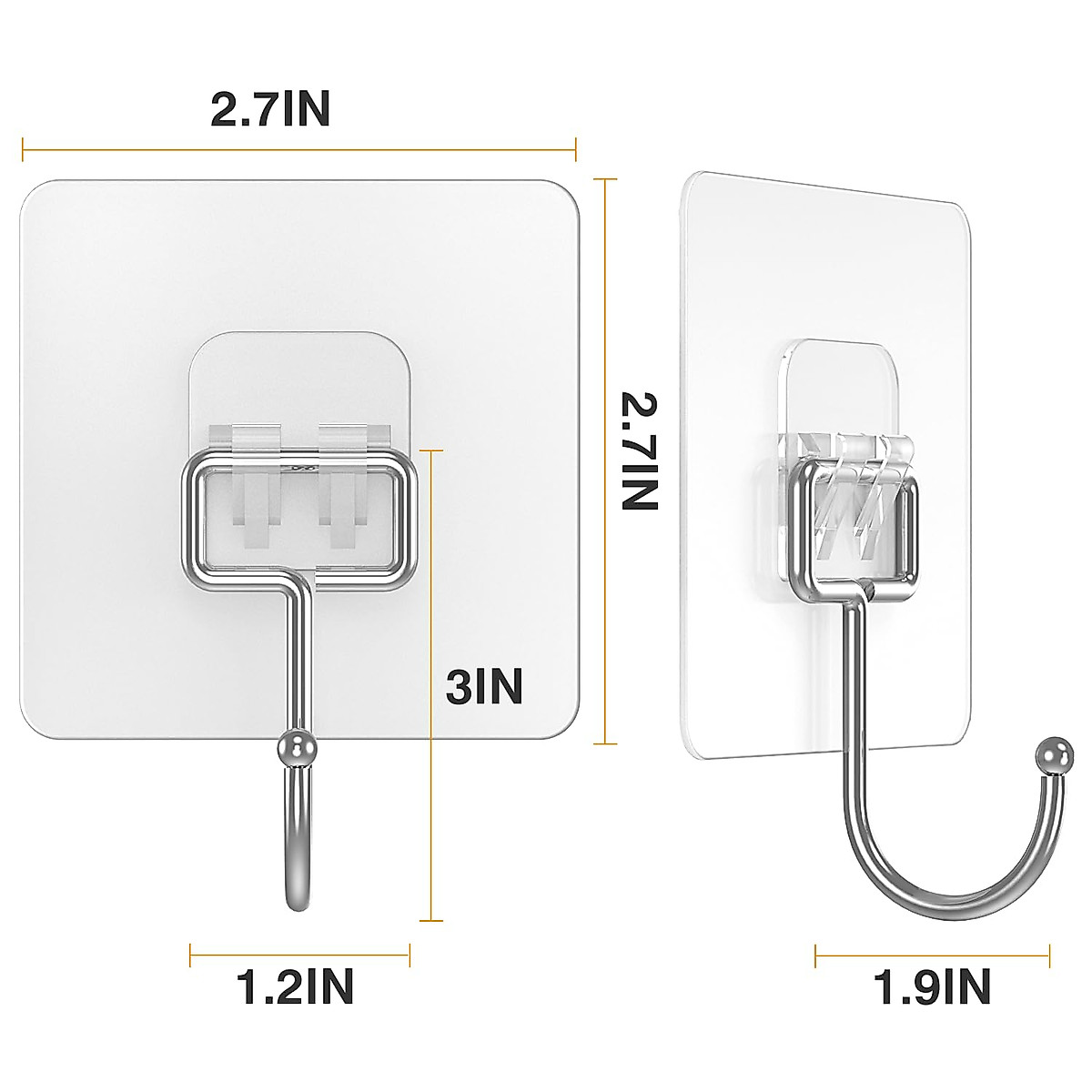 Ninth Five 18Pack Large Adhesive Hooks, 33lb Heavy Duty Ceiling Wall Door Hanging Hooks, Stainless Steel Towel and Coats Hooks for Window Home Kitchen Office