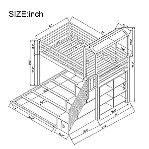 P PURLOVE Twin Over Full Bunk Bed, Wooden Bunk Bed Frame with Storage Staircase and Removable Storage Shelf, with guardrail and Separate Platform Bed, White