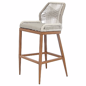 US Furnishing Indoor and Outdoor Waterproof Hand-Crafted Stool, Counter Height Stool Bar High Home Back Dining Chair Comfortable Simple Beautiful (Counter 25), Beige. Brown (7889-cc)