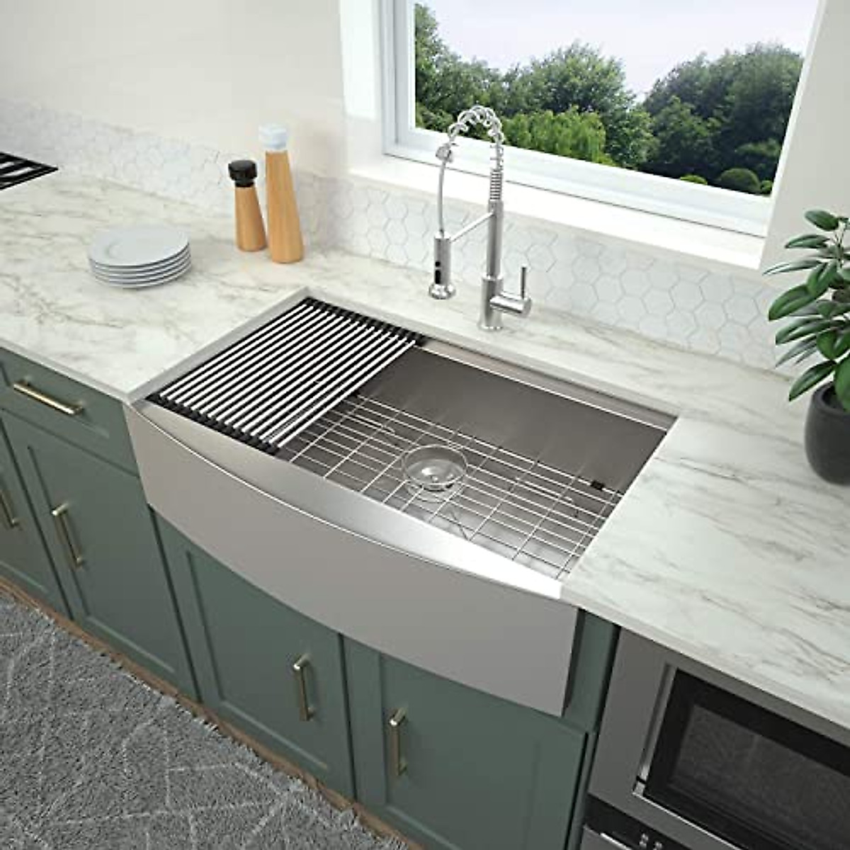 36 Inch Farmhouse Sink - Logmey Stainlese Steel Workstation Farmhouse Kitchen Sink 16 Gauge Apron Front Sink Single Bowl Farm Sink 36x21x9 Inches