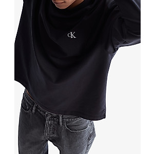 Calvin Klein Men's Relaxed Fit Archive Logo Crewneck Long Sleeve Tee, Black Beauty, Medium
