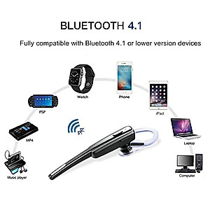 COMEXION Bluetooth Headset, Wireless Business Earpiece V4.1 Lightweight Noisy Suppression Bluetooth Earphone with Microphone for Phone/Laptop/Car (Black+Case)