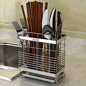 kaileyouxiangongsi 304 Stainless Steel Hanging 2 Compartments Mesh Utensil Drying Rack/Chopsticks/Spoon/Fork/Knife Drainer Basket Flatware Storage Drainer (Square)